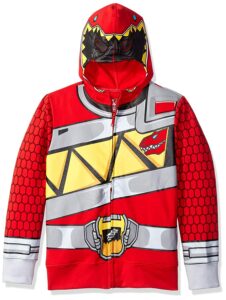 power rangers boys red ranger costume hoodie - sizes 4-7 saban t shirt, red, medium us