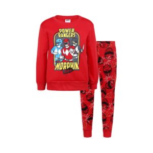 power rangers morphin red ranger, blue ranger, and grey ranger boys pullover sweatshirt and pants set for little kids – red