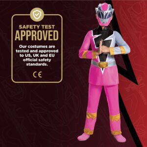 Pink Power Ranger Costume for Girls, Official Dino Fury Power Ranger Suit with Mask, Kids Size Small (4-6x)