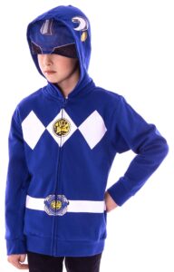 power rangers the boys blue ranger triceratops mesh face covering full-zip costume hoodie (md)