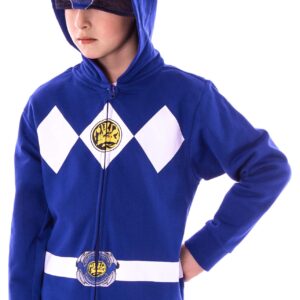 Power Rangers The Boys Blue Ranger Triceratops Mesh Face Covering Full-Zip Costume Hoodie (MD)