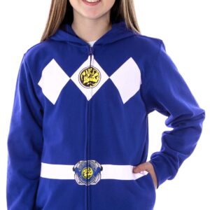 Power Rangers The Boys Blue Ranger Triceratops Mesh Face Covering Full-Zip Costume Hoodie (MD)