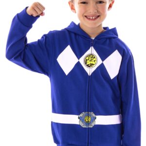 Power Rangers The Boys Blue Ranger Triceratops Mesh Face Covering Full-Zip Costume Hoodie (MD)