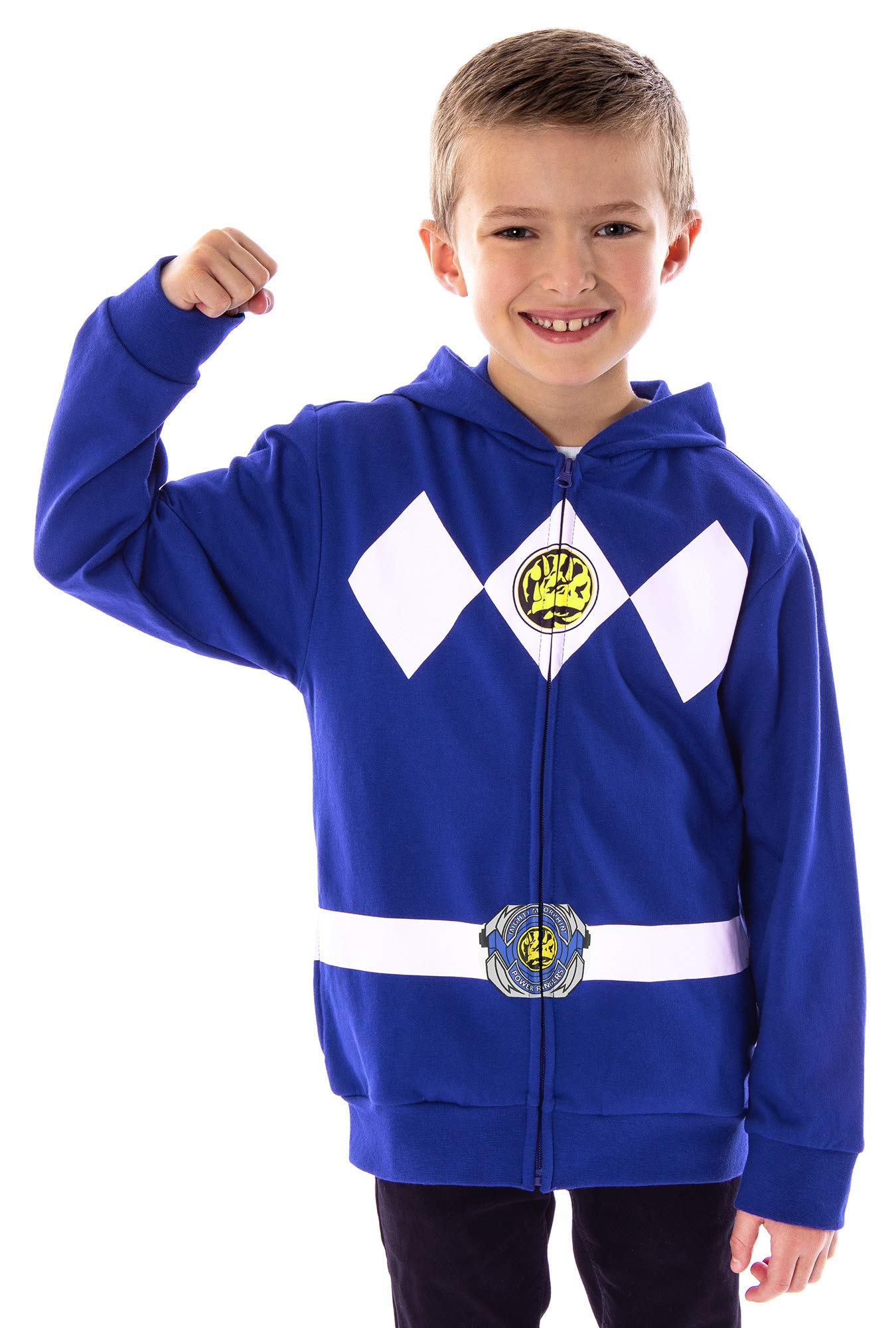 Power Rangers The Boys Blue Ranger Triceratops Mesh Face Covering Full-Zip Costume Hoodie (MD)