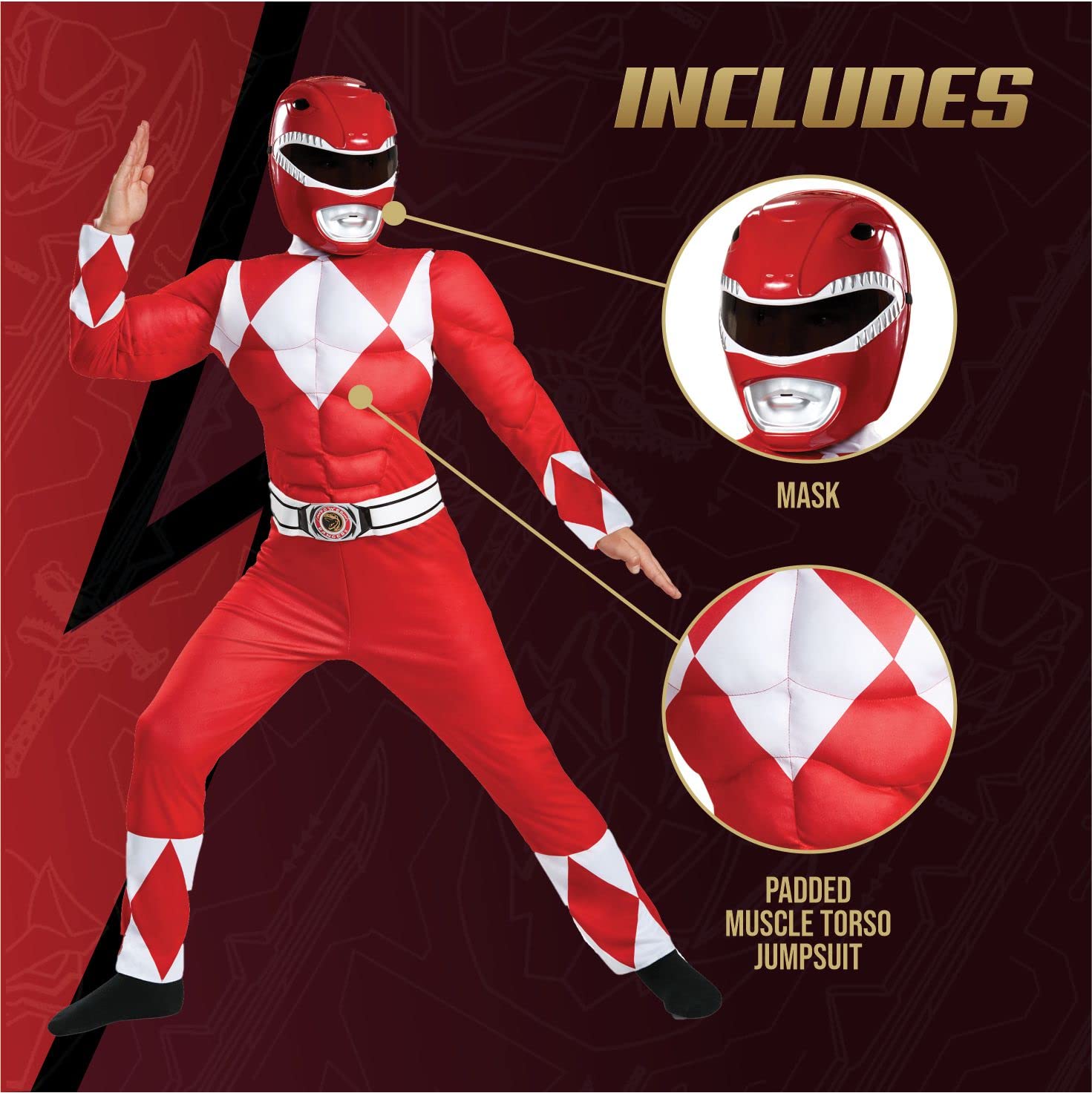 Disguise Red Ranger Classic Muscle Child Costume, Red, Size/(4-6)