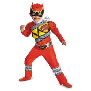 red power rangers costume for toddlers. official licensed red ranger dino charge classic muscle power ranger suit with mask for boys & girls, large (4-6)