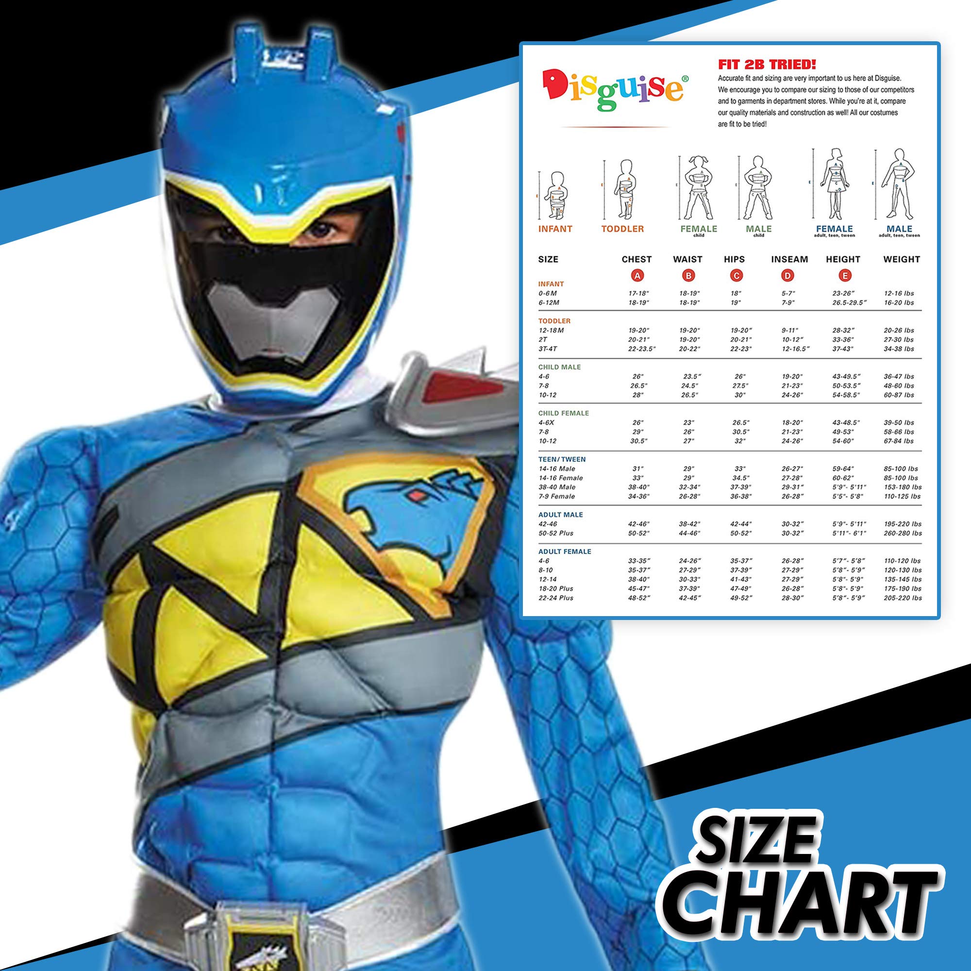 Blue Power Rangers Costume for Kids. Official Licensed Blue Ranger Dino Charge Classic Muscle Power Ranger Suit with Mask for Boys & Girls, Small (4-6)