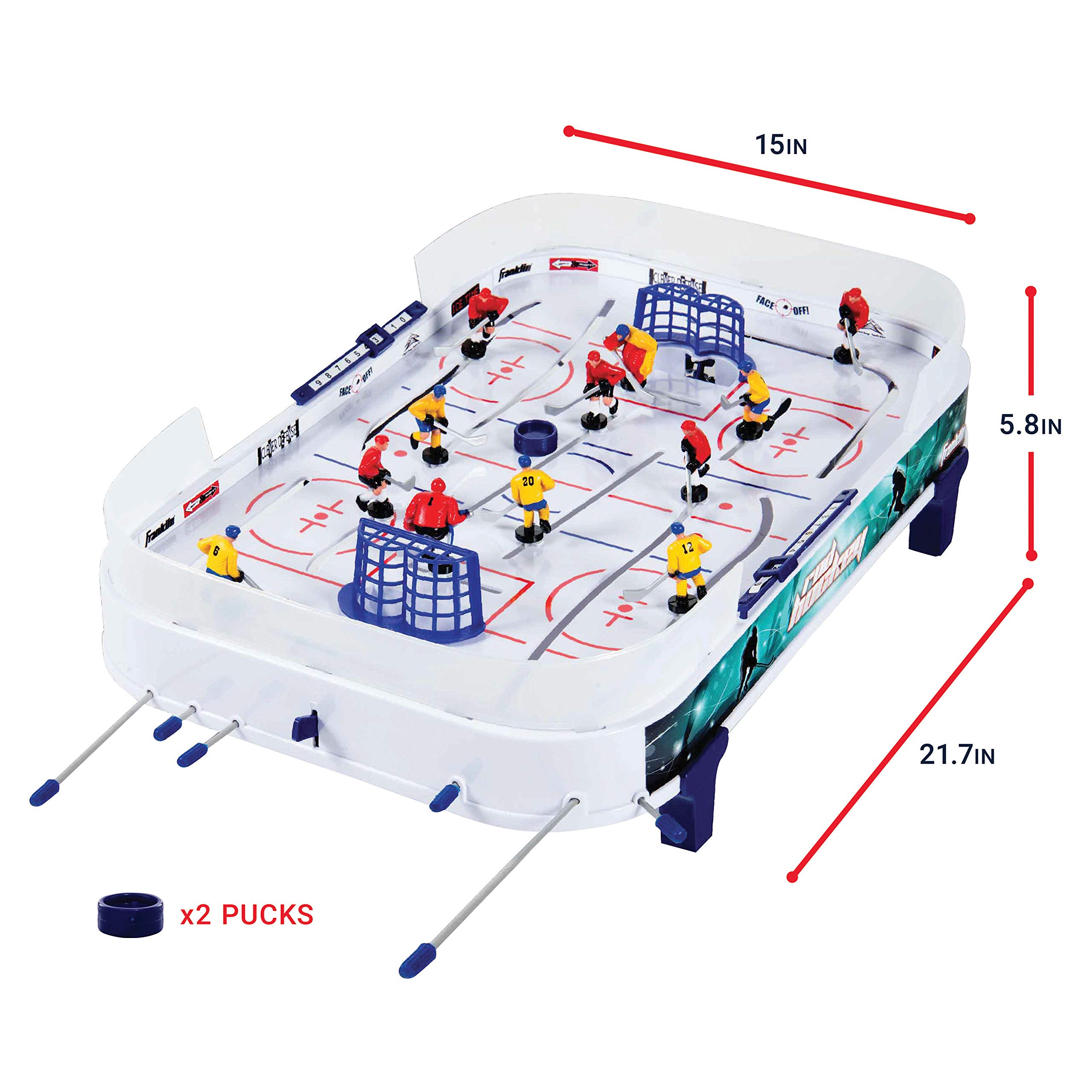 Franklin Sports Table Top Rod Hockey Game Set - Perfect Hockey Toy + Gameroom Game for Kids + Family - Mini Tabletop Rod Hockey Board + Pucks Included