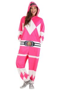 fun costumes pink power ranger hooded adult union suit (large)