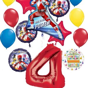 Power Rangers Party Supplies 4th Birthday Unleash the Power Balloon Bouquet Decorations Red Number 4