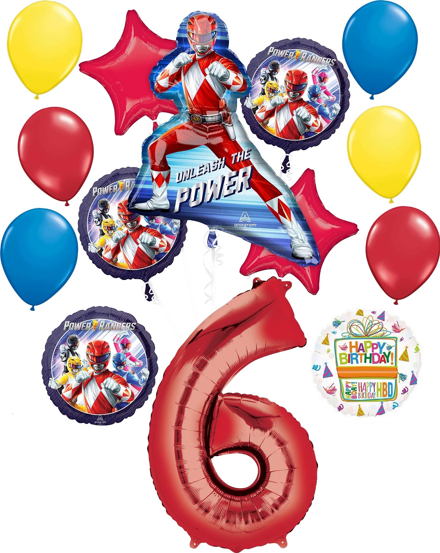 Power Rangers Party Supplies 6th Birthday Unleash the Power Balloon Bouquet Decorations Red Number 6