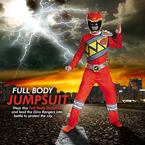 Red Power Rangers Costume for Kids. Official Licensed Red Ranger Dino Charge Classic Power Ranger Suit with Mask for Boys & Girls, Large (10-12)