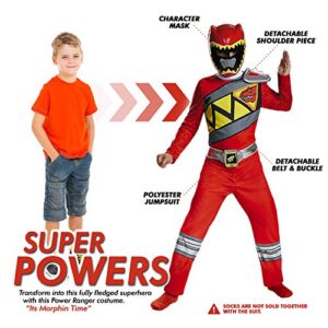 Red Power Rangers Costume for Kids. Official Licensed Red Ranger Dino Charge Classic Power Ranger Suit with Mask for Boys & Girls, Large (10-12)