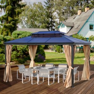 cowvie 13 x 10 ft 2-tier polycarbonate roof gazebo, aluminum frame outdoor gazebo with mosquito netting and curtains, suitable for patio, backyard, deck, lawns