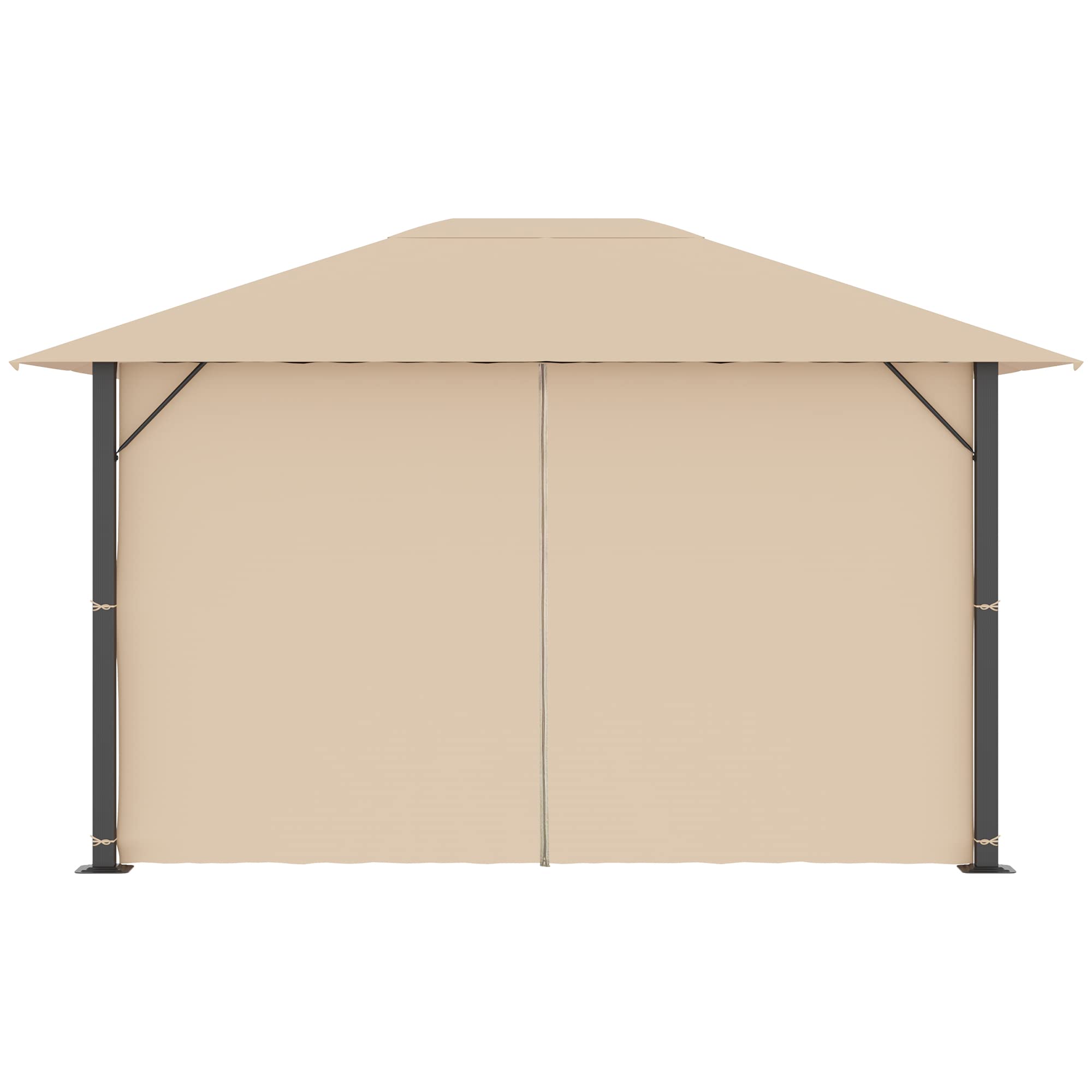 Outsunny 10' x 13' Patio Gazebo Aluminum Frame Outdoor Canopy Shelter with Sidewalls, Vented Roof for Garden, Lawn, Backyard, and Deck, Brown