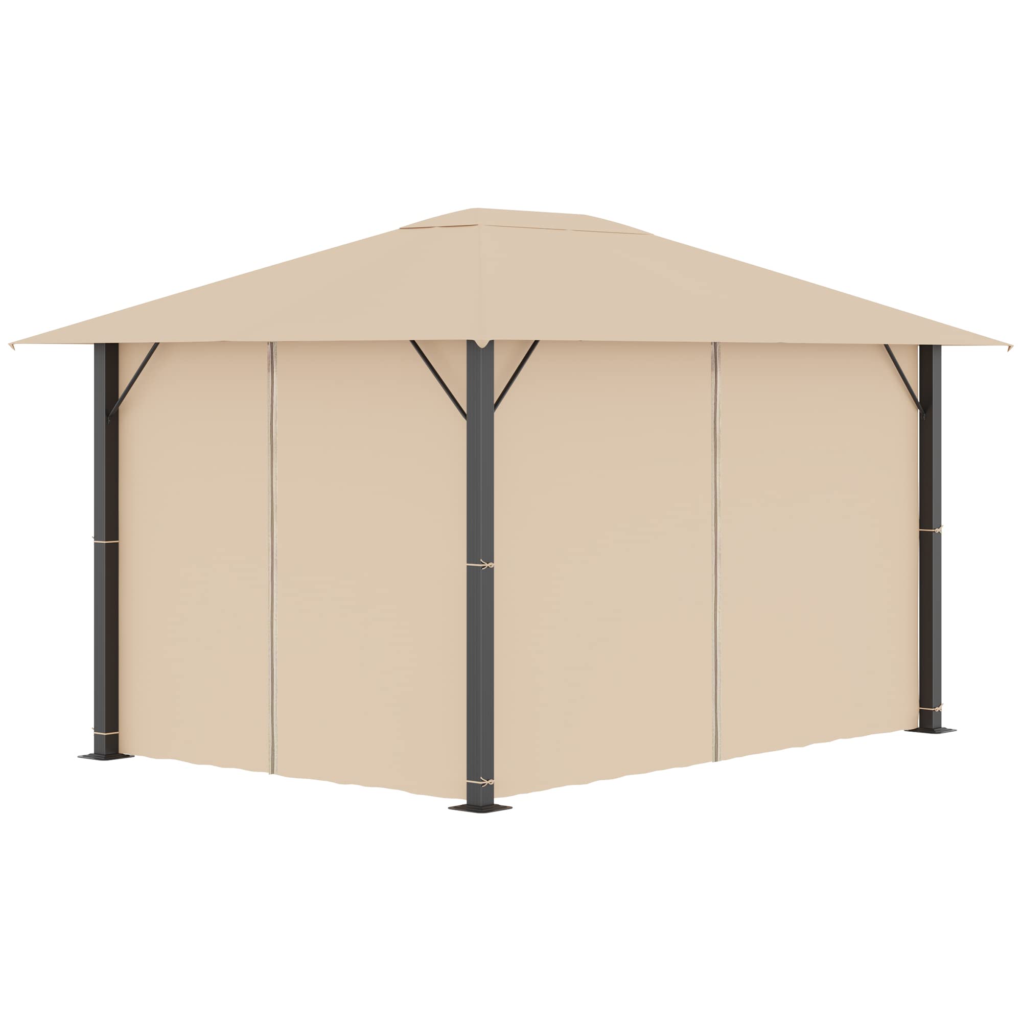 Outsunny 10' x 13' Patio Gazebo Aluminum Frame Outdoor Canopy Shelter with Sidewalls, Vented Roof for Garden, Lawn, Backyard, and Deck, Brown