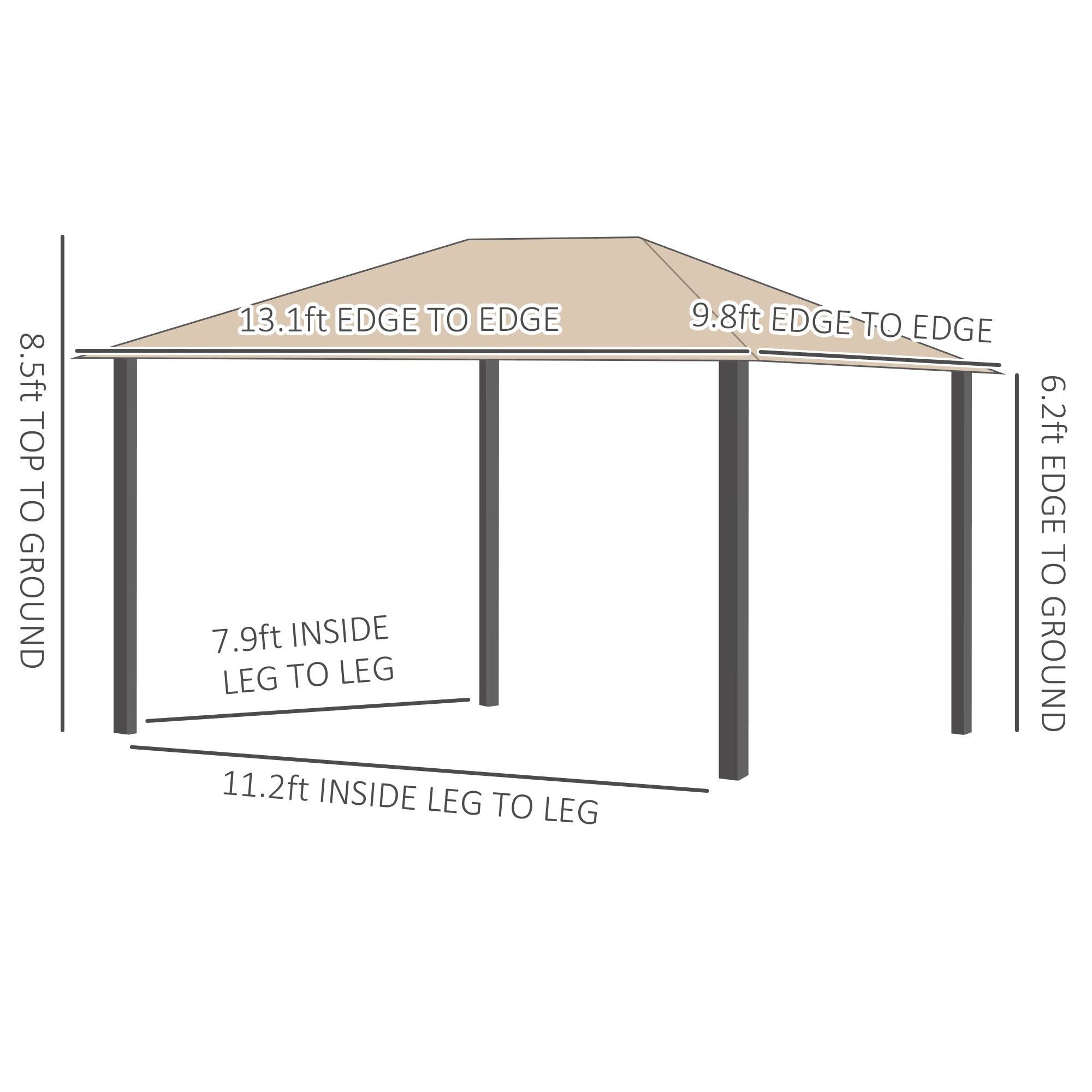 Outsunny 10' x 13' Patio Gazebo Aluminum Frame Outdoor Canopy Shelter with Sidewalls, Vented Roof for Garden, Lawn, Backyard, and Deck, Brown