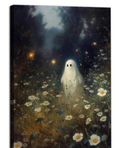 antianlido painting, ghost in forest, 16x24inch, unframed, waterproof, glossy finish, wall art, cottage core, living room, watercolor, white/cream, indoor, 1.0 count