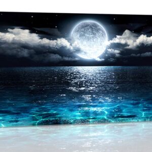 Wall Art Moon Sea Ocean Landscape Picture Canvas Wall Art Print Paintings Modern Artwork for Living Room Wall Decor and Home Décor Framed Ready to Hang,1inch Thick Frame, Waterproof Artwork.