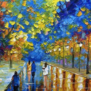 Tyed Art- 24X48 Inch Oil Paintings on Canvas Art 100% Hand-Painted Contemporary Artwork Abstract Artwork Night Rainy Street Wall Art livingroom Bedroom Dinning Room Decorative Pictures Home Decor