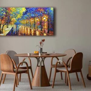 Tyed Art- 24X48 Inch Oil Paintings on Canvas Art 100% Hand-Painted Contemporary Artwork Abstract Artwork Night Rainy Street Wall Art livingroom Bedroom Dinning Room Decorative Pictures Home Decor