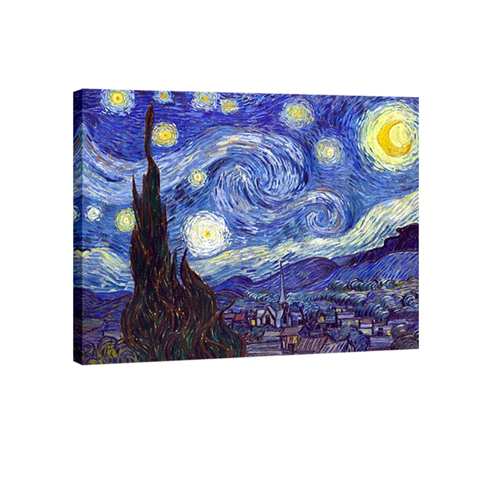 Wieco Art Starry Night Canvas Print of Van Gogh Oil Paintings Reproduction Modern Canvas Print Artwork Abstract Landscape Pictures Printed on Canvas Wall Art for Home Office Decorations