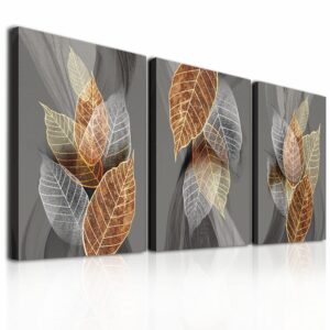 canvas wall art for living room, family wall decorations, kitchen, bathroom, bedroom modern wall decor black paintings abstract leaves pictures artwork inspirational home decor 3 pieces