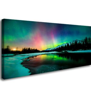 S01950 Wall Art Aurora scenery Painting on Canvas Stretched and Framed Canvas Paintings Ready to Hang for Home Decorations Wall Decor