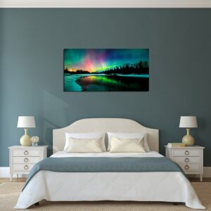 S01950 Wall Art Aurora scenery Painting on Canvas Stretched and Framed Canvas Paintings Ready to Hang for Home Decorations Wall Decor