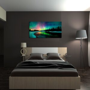 S01950 Wall Art Aurora scenery Painting on Canvas Stretched and Framed Canvas Paintings Ready to Hang for Home Decorations Wall Decor