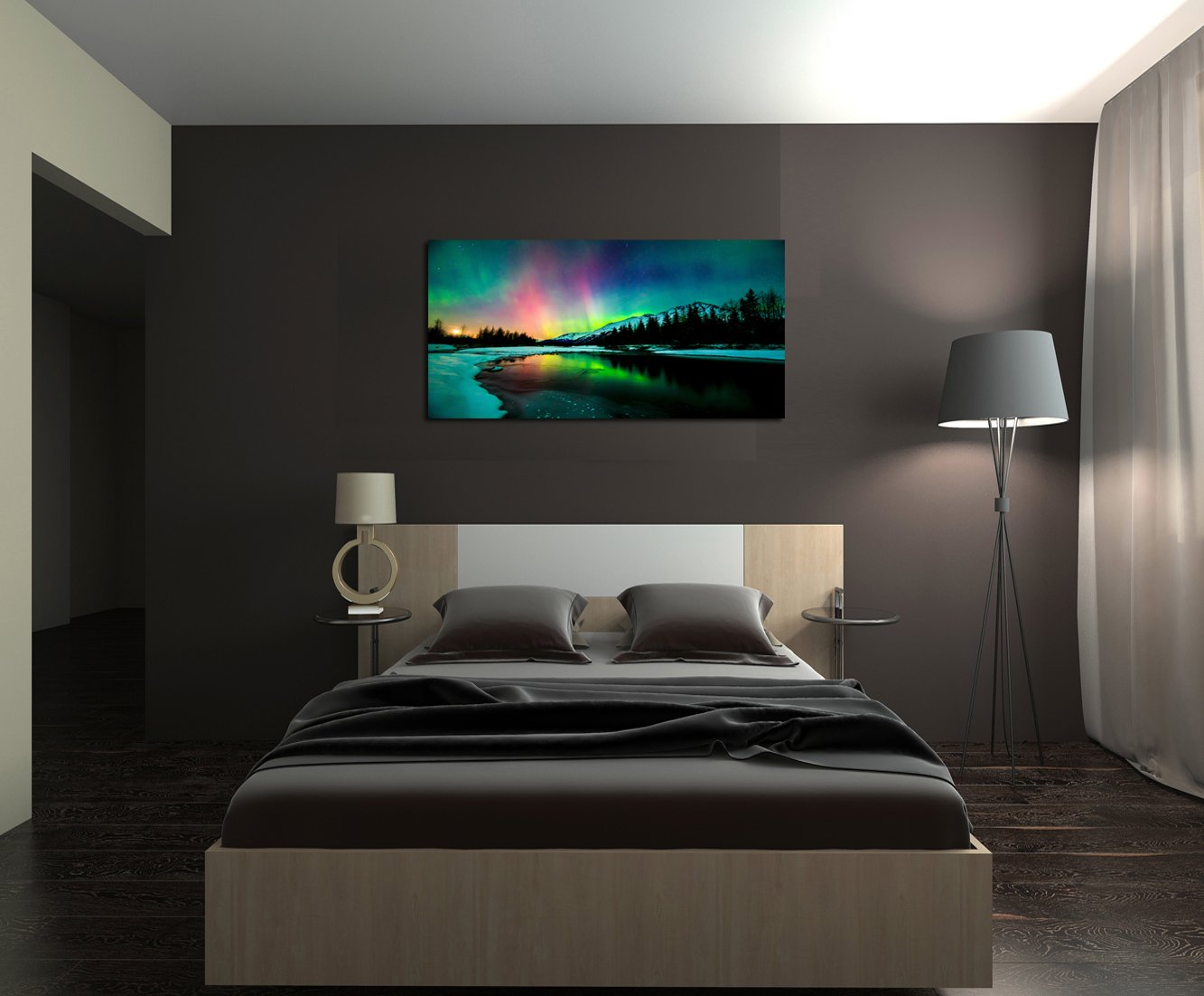 S01950 Wall Art Aurora scenery Painting on Canvas Stretched and Framed Canvas Paintings Ready to Hang for Home Decorations Wall Decor