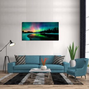 S01950 Wall Art Aurora scenery Painting on Canvas Stretched and Framed Canvas Paintings Ready to Hang for Home Decorations Wall Decor