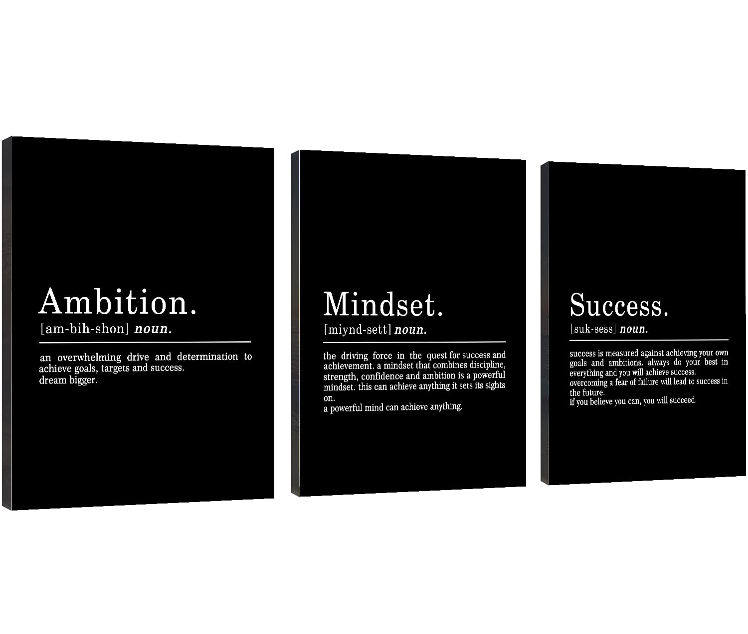 Inspirational Canvas Painting Wall Art -EPHANY ART,Mindset Quotes Prints, Success Framed Entrepreneur Poster Positive Quotes Wall Poster for Home Office Workplace (M-3pcs,12x16inchx3pcs)