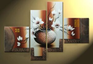 wieco art -stretched and framed 100% hand-painted modern canvas wall art stretched and framed elegant flowers for home decoration floral oil paintings on canvas 4pcs/set