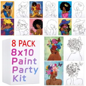 vallsip 8 pack pre drawn canvas for painting for adults paint and sip party supplies canvas painting kits stretched canvas to paint games ladies night art set anniversary dating game