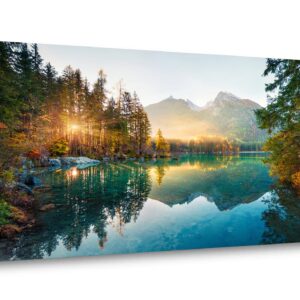 Autumn Lake Large Stretched Canvas Wall Art For Living Room Bedroom Home Decoration, Mordern Morning Sunrise View Print Picture Painting Decor Giclee Artwork, Gallery Wrapped Gift, Inner Frame 20x40