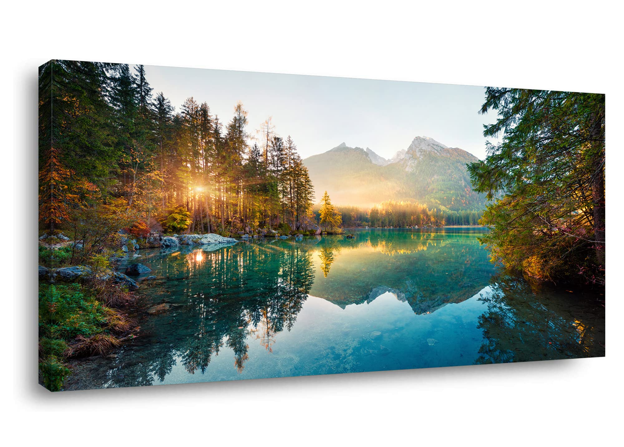 Autumn Lake Large Stretched Canvas Wall Art For Living Room Bedroom Home Decoration, Mordern Morning Sunrise View Print Picture Painting Decor Giclee Artwork, Gallery Wrapped Gift, Inner Frame 20x40