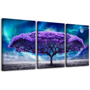 canvas wall art for living room boho wall decor for bedroom farmhouse wall pictures aurora purple tree scenery wall painting office canvas prints modern dormitory home decorations 12" x 16" 3 piece