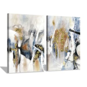 abstract canvas wall art picture: white & brown hand-painted painting artwork for bedroom (24'' x 36'' x 2 panels)