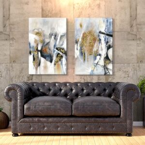 Abstract Canvas Wall Art Picture: White & Brown Hand-Painted Painting Artwork for Bedroom (24'' x 36'' x 2 Panels)