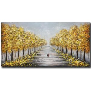 yotree paintings - 24x48 inch 3d wall art on canvas golden avenue abstract painting wood inside framed hanging fall wall decoration ready to hang