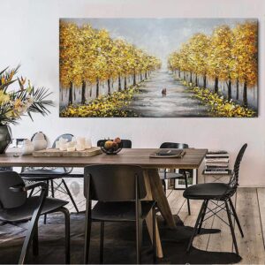 Yotree Paintings - 24x48 Inch 3D Wall Art on Canvas Golden Avenue Abstract Painting Wood Inside Framed Hanging Fall Wall Decoration Ready to Hang