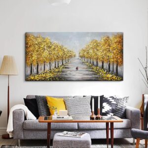 Yotree Paintings - 24x48 Inch 3D Wall Art on Canvas Golden Avenue Abstract Painting Wood Inside Framed Hanging Fall Wall Decoration Ready to Hang