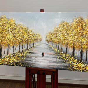 Yotree Paintings - 24x48 Inch 3D Wall Art on Canvas Golden Avenue Abstract Painting Wood Inside Framed Hanging Fall Wall Decoration Ready to Hang