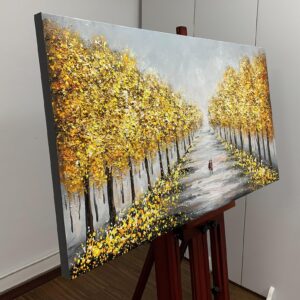 Yotree Paintings - 24x48 Inch 3D Wall Art on Canvas Golden Avenue Abstract Painting Wood Inside Framed Hanging Fall Wall Decoration Ready to Hang