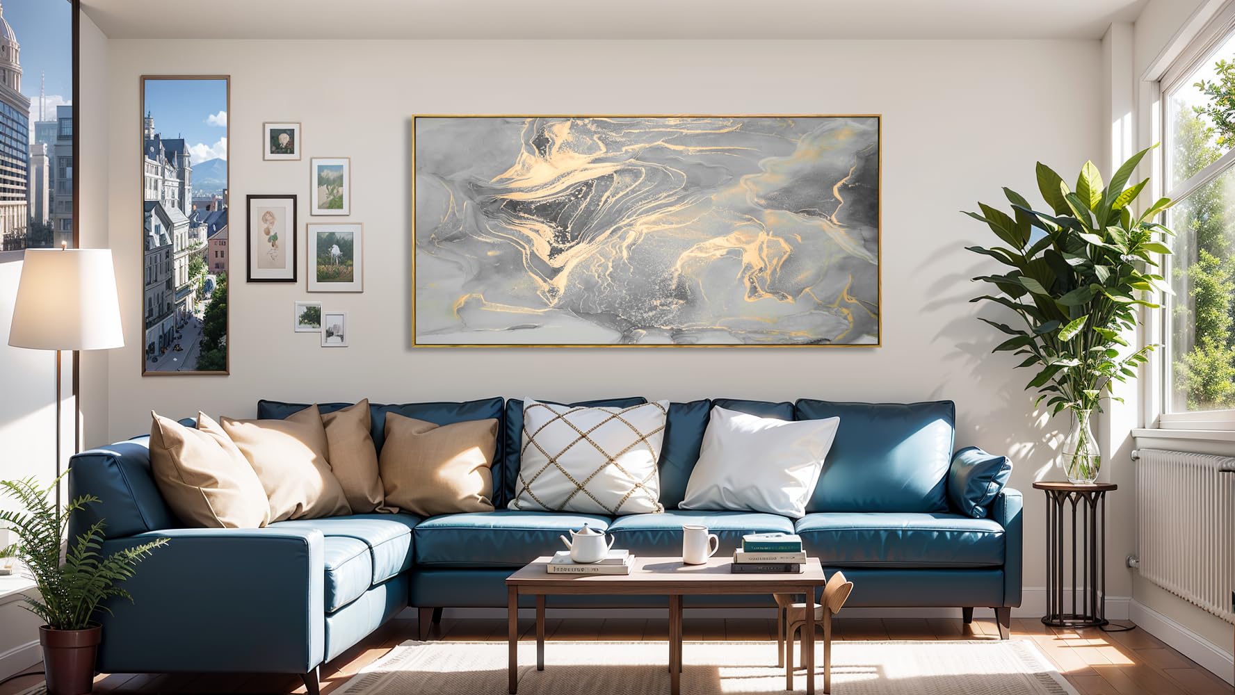 Wall Art Abstract Canvas Painting Gray Wall Decor Fluid Ink Modern Artwork for Living Room Bedroom Dining Room Home Office Decor 20"x40" with Framed