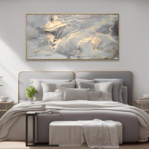 Wall Art Abstract Canvas Painting Gray Wall Decor Fluid Ink Modern Artwork for Living Room Bedroom Dining Room Home Office Decor 20"x40" with Framed