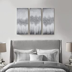 madison park wall art living room décor - embellished hand painted canvas, home accent glitter abstract bathroom decoration ready to hang painting for bedroom, 15" w x 35" h x 1.5" d, grey 3 piece