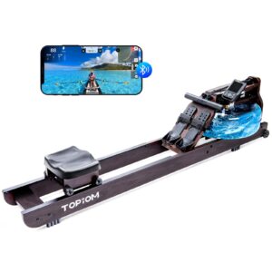 topiom water rowing machine with tm-3 performance monitor, 400 lbs max load, oak wood rower machine