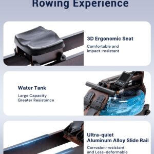 TOPIOM Water Rowing Machine with TM-3 Performance Monitor, 400 lbs Max Load, Oak Wood Rower Machine